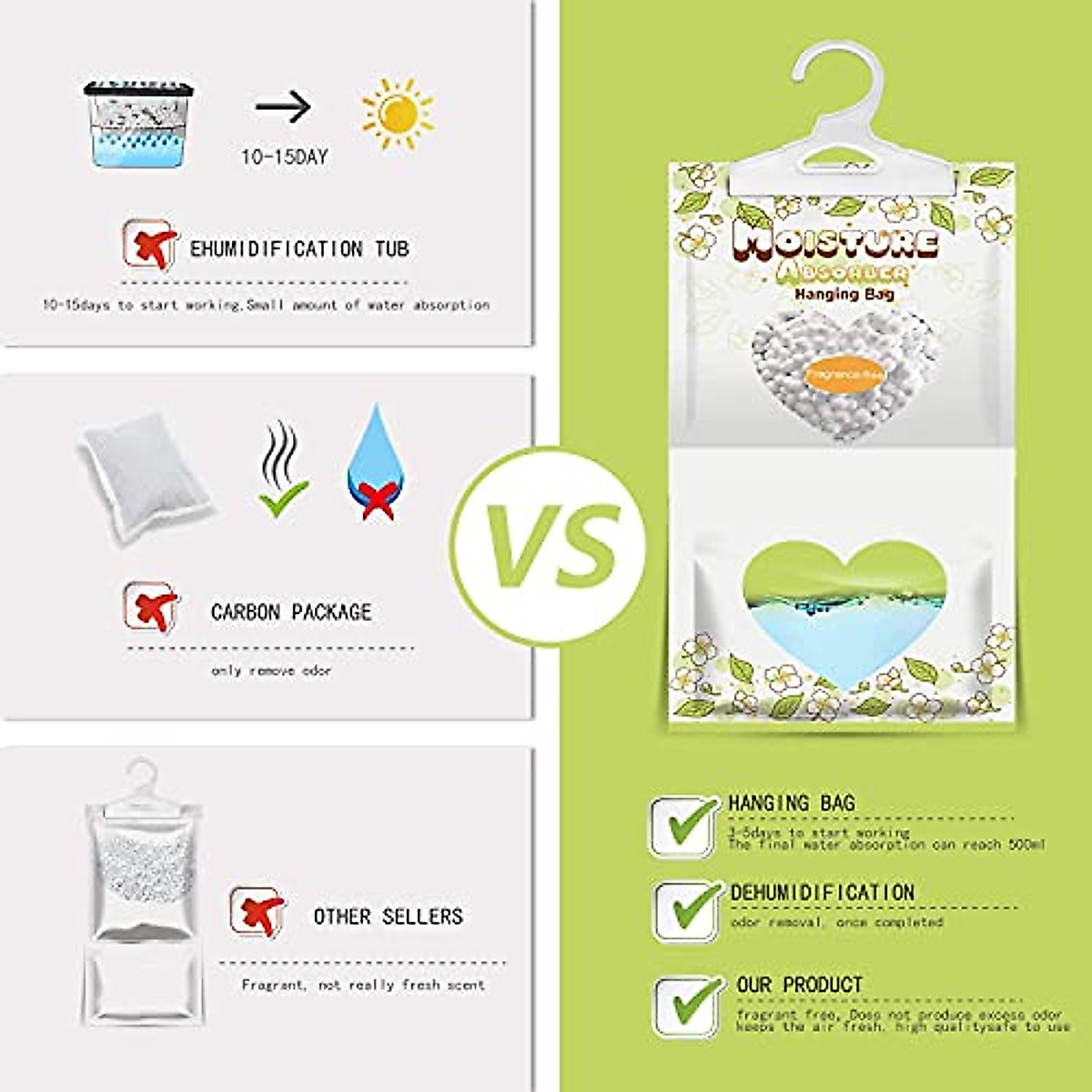 ZSPENG 16 Pack Moisture Absorber Hanging Bags,220g/Pack Fagrance Free Moisture Bag,Hanging Closet Dehumidifier Bags for Basement Closet Storeroom