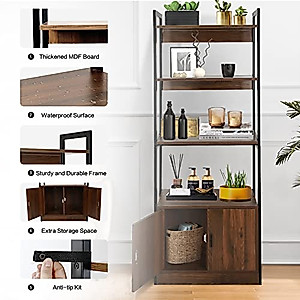 Babion 4-Tier Bookshelf, Industrial Bookshelf and Bookcase with 2 Doors, Standing Storage Cabinet, Bookshelf Display Shelf, Wood and Metal Storage Shelf for Bedroom, Home Office, Entryway, Brown