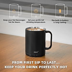 Temperature Control Smart Mug with Lid, 14oz, Self Heating, 1.5-hr Battery Life + Type-C Charging Coaster，APP or Manual Controlled, On/Off Time Preset by APP, Double Layers S.S, Gift-Packing