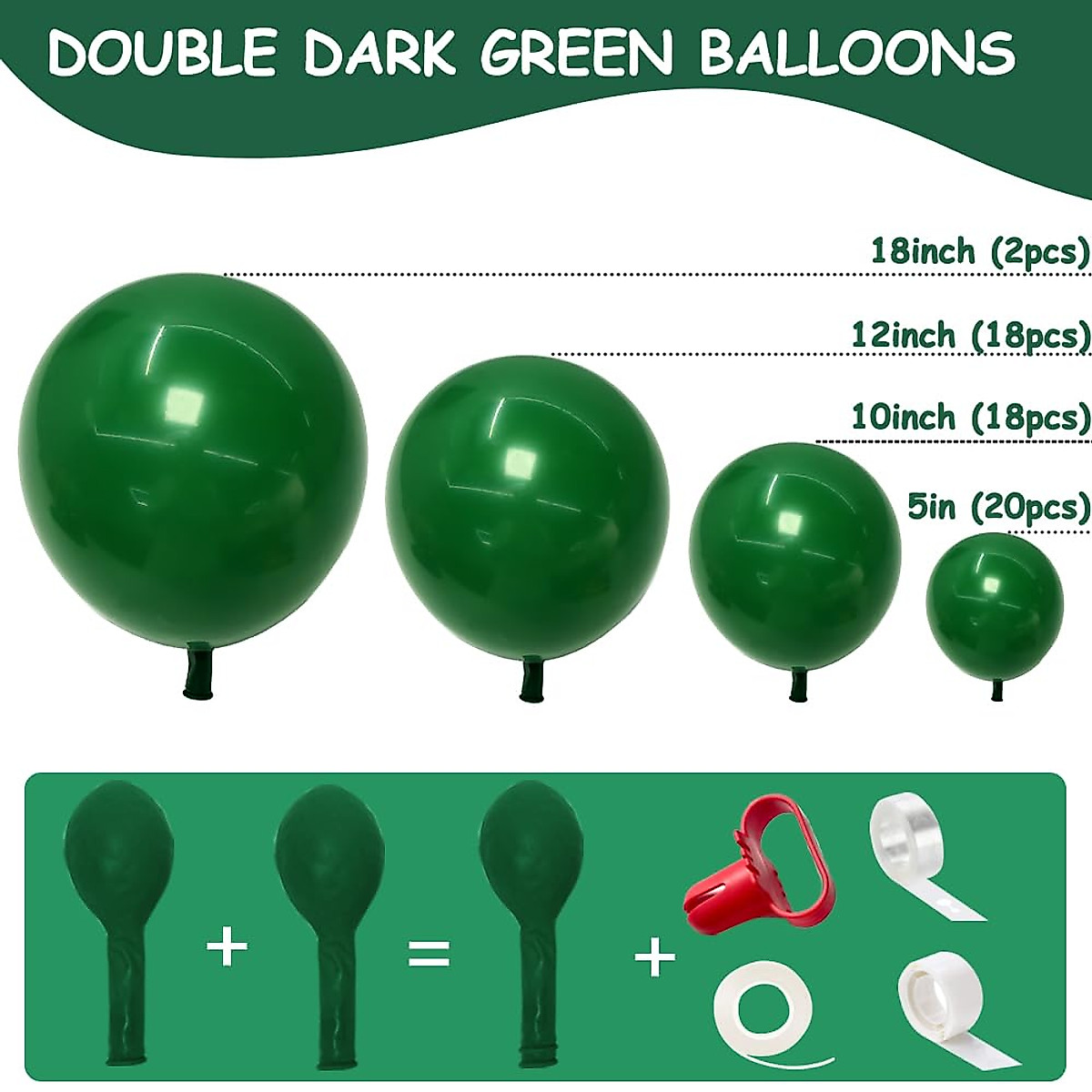 Dark Green White Balloon Garland Double Stuffed Balloons Different Sizes Latex Emerald Green Balloon Pastel Green Balloon Arch Kit for Birthday Baby Shower Christmas Safari Party decorations