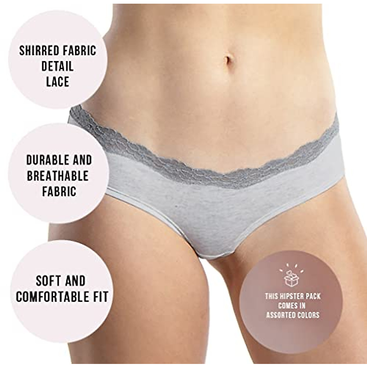 Emprella Cotton Underwear Set for Women, 5 pcs Pack Seamless Women's Underwear, Cheeky Hipster Panties, Solid Bliss, Medium