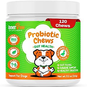 Inner Paw Probiotics for Dogs - Digestive Enzymes for Gut Health, Diarrhea & Bowel Support, Seasonal Allergies, Dog Supplement for Pet Immune System, Dog Vitamin - 120 Soft Chews - Chicken