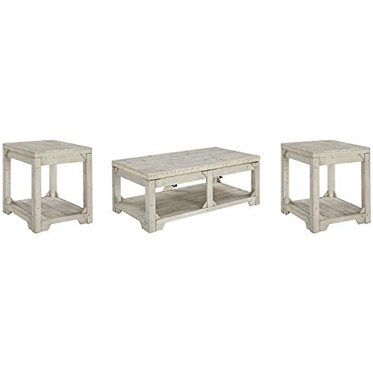 Signature Design by Ashley Fregine Farmhouse Rectangular Lift Top Coffee Table with Floor Shelf, Whitewash with Weathered Finish