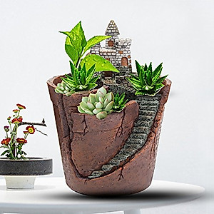Yardwe Castle Shape Flower Pots Resin Succulent Plant Pots Fairy Garden Bonsai Planter