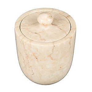Creative Home Natural Champagne Marble Bullet Collection Cotton Ball Swab Holder Bathroom Countertop Storage Jar Container Organizer, 3.5" Diam. x 4.6" H, Beige