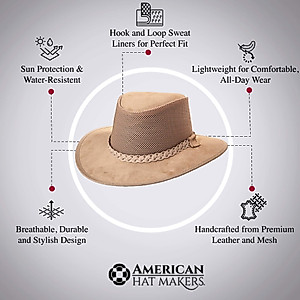 American Hat Makers Breeze Leather and Mesh Sun Hat for Men and Women — Latte, Large