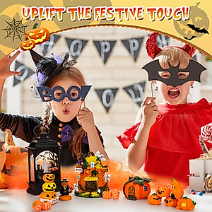 Barydat 18 Pcs Halloween Village Accessories Set Halloween Miniature Figurines Decoration Ornaments Pumpkin House Pumpkin Statues LED Pumpkin Spiderweb Halloween Crafts DIY Garden Table Decor