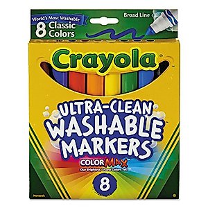 Crayola Ultra-Clean Washable Markers, Broad Line, 8 Count, Classic Colors - Pack of 1