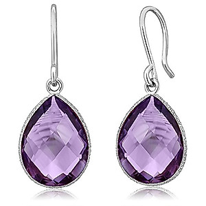 Gem Stone King 925 Sterling Silver Amethyst Dangle Earrings For Women (13.00 Cttw, Gemstone Birthstone, Faceted Pear Shape 16X12MM)