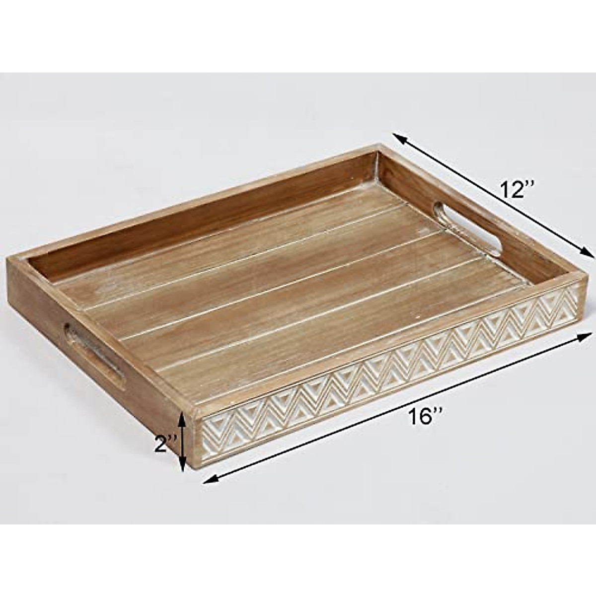 Dugunusu Farmhouse Wood Decorative Tray 16''X12'', Rustic Serving Tray, Tray for Ottoman, Coffee Table, Kitchen Counter, Crafts, Display (Rectangle Brown)