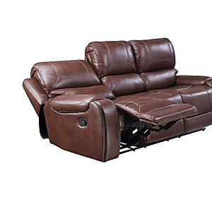 Steve Silver Keily Faux-Leather Manual Motion Recliner Sofas, 2 USB Charging Stations and 2 Electrical Outlets, 2 Cupholders, 86" L x 39" W x 41" H, Brown