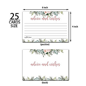 Greenery Floral Advice And Wishes Cards, Blank Well Wishes for Wedding, Bridal, Mr and Mrs, Retirement, Baby Shower Graduation Party,Rehearsal Dinner, Words of Wisdom, 25 Cards (bb002-JYK 002)