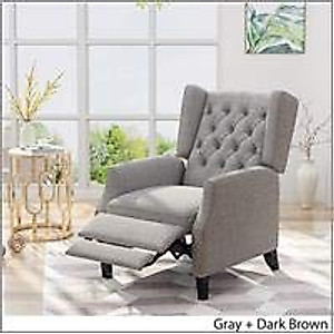 Christopher Knight Home Diana Wingback Recliner, Gray + Dark Brown