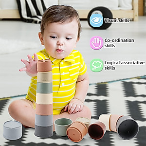 OWNONE 1 Stacking Cups for Toddlers 8 Pcs, Baby Stacking Toy for 6 Months and Up, Nesting Cups for Boys & Girls 1 2 3 Years Old