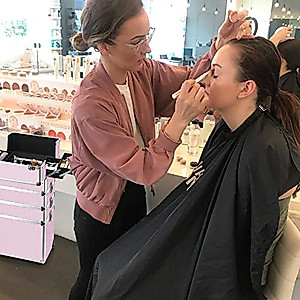 OUDMAY Makeup Case - 4 in 1 Professional Cosmetics Rolling Train Organizer with Aluminum Frame and Folding Trays Pink Diamonds