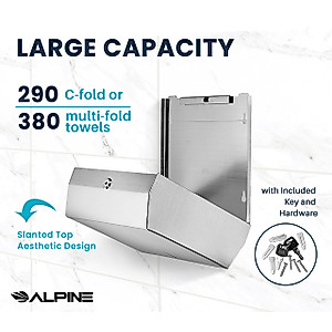 Alpine Industries C-Fold/Multifold Paper Towel Dispenser - Brushed Stainless Steel (290 C Folds/ 380 Multi-Fold)