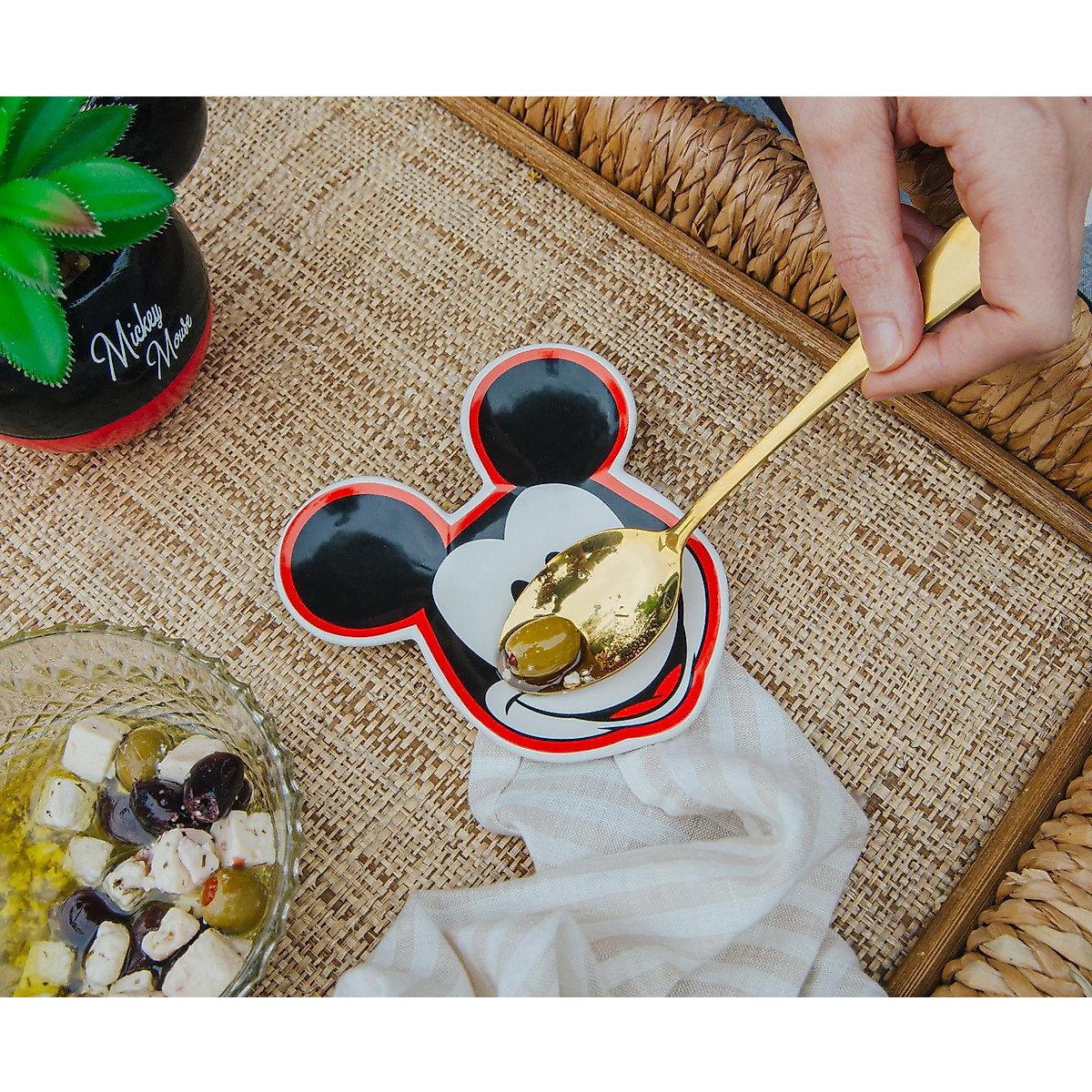 Disney Mickey Mouse Sculpted Ceramic Spoon Rest Holder | Kitchen Organizer For Utensils To Keep Countertop Clean