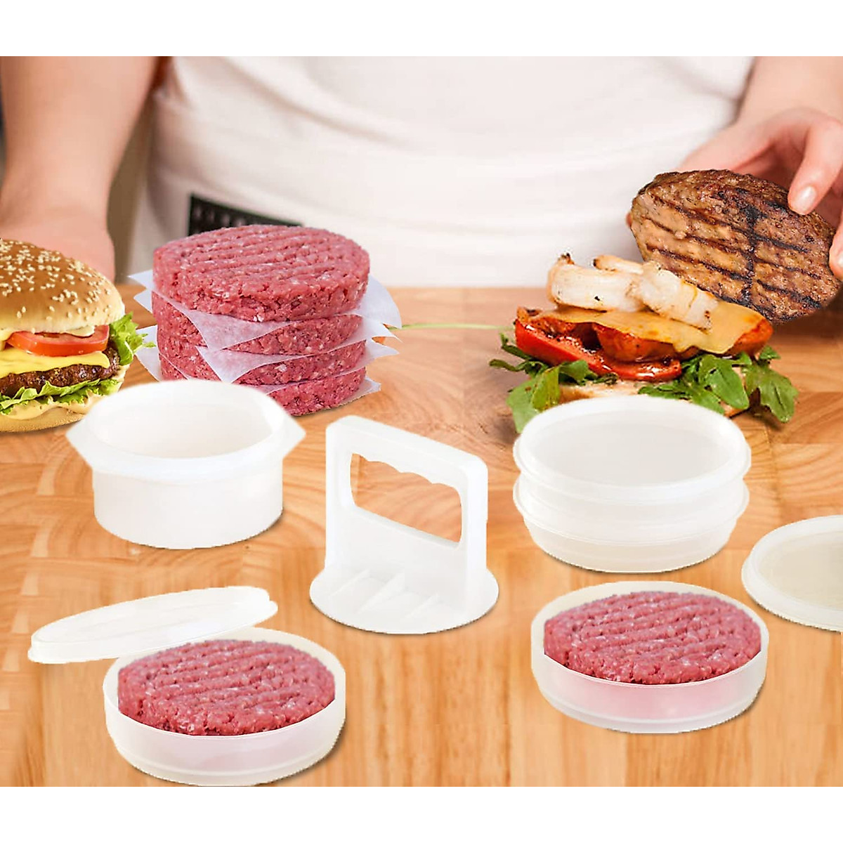 Hamburger Press Patty Maker Freezer Containers - All In One Convenient Package - 10 Pieces Set Hamburger Patty Mold - Essential Tool to Make hamburger Patties – Ideal BBQ Gift For Family And Friend