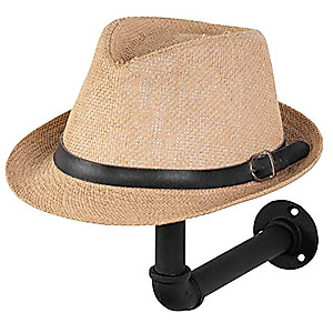 MyGift Wall Mounted Rustic Brown Wood Hat Rack, Hanging Cap and Wig Holder with Industrial Metal Mounting Bracket