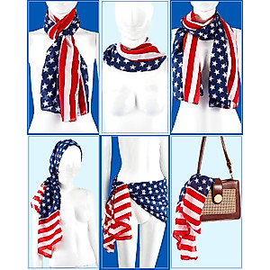 Tarpop 2 Pcs American Flag Patriotic Scarf Chiffon US Flag Scarf Long 4th of July Scarf Flag Shawl Independence Day(Bright Style)