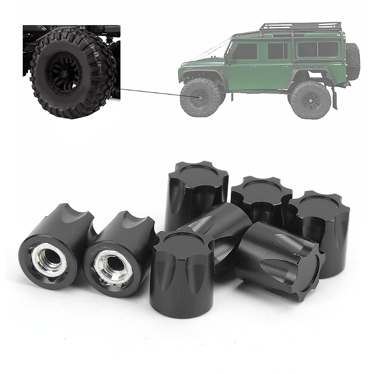 Dilwe RC Wheel Rim M4 Nut, 8Pcs 0.5x0.4inch Wheel Rim Center Cap 1/10 Scale RC Accessories Compatible with Traxxas/Hsp/Redcat/Tamiya/Hpi/Axial Scx10 D90 / Hpi 1/10 RC Car(Black)
