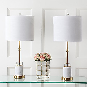 JONATHAN Y JYL5003A-SET2 Set of 2 Table Lamps Harper 27" Marble/Crystal LED Table Lamp Modern Contemporary Bedside Desk Nightstand Lamp for Bedroom Living Room, White/Brass Gold