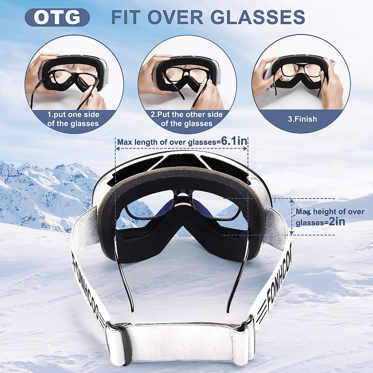 FONHCOO Ski Goggles for Men Women,Anti-Fog OTG Snow Snowboard Glasses with Detachable Lens for Skiing Skating,UV Protection Anti-Glare Pink