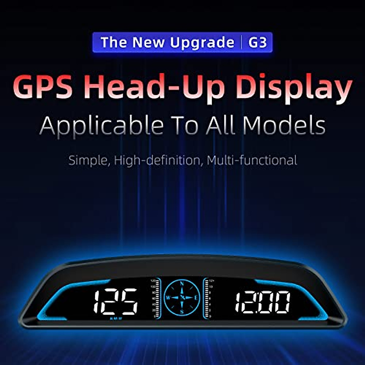 Qfansi Digital GPS Speedometer Universal Head Up Display for Car Large LCD Display HUD Gauge with MPH Speed Fatigued Driving Alert Overspeed Alarm Trip Meter for All Vehicle (G3)