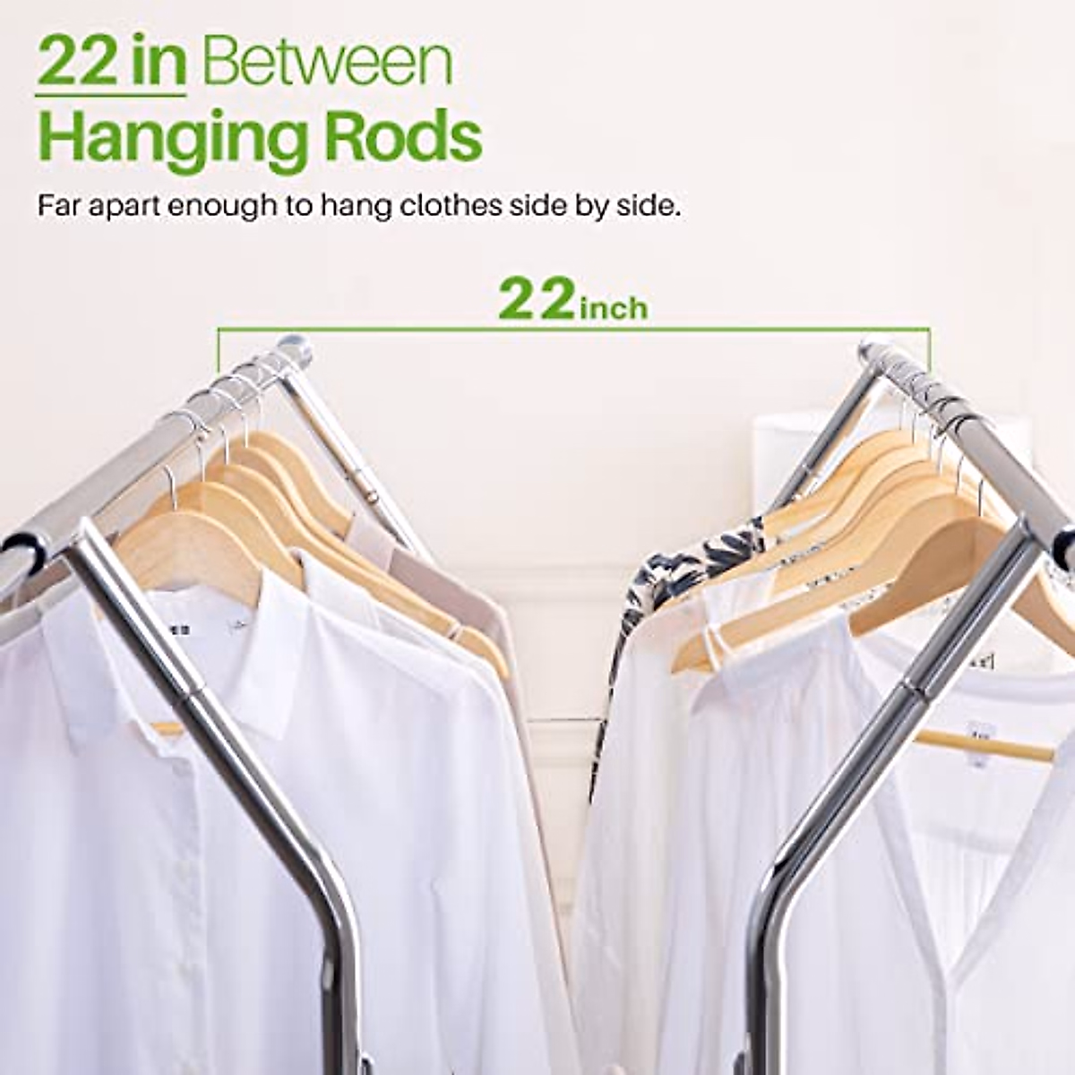 HOKEEPER 400 lbs Load Capacity Commercial Grade Clothing Garment Racks Heavy Duty Double Rails Adjustable Collapsible Rolling Clothes Rack on Wheels, Chrome Finish