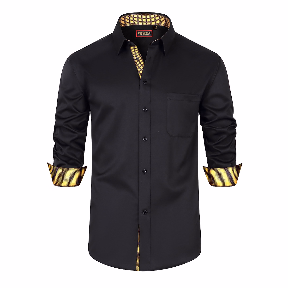 Lion Nardo Mens Black Dress Shirt Black and Gold Shirts for Men Gold Shirts for Men Mens Black Dress Shirts Gold Label