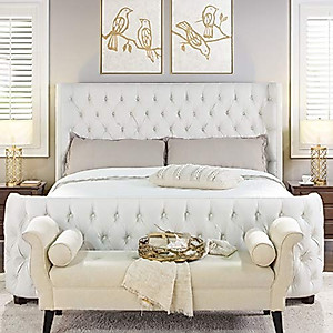 Jennifer Taylor Home Harmonie King Tufted Bed, (U.S. Standard), Antique White Polyester