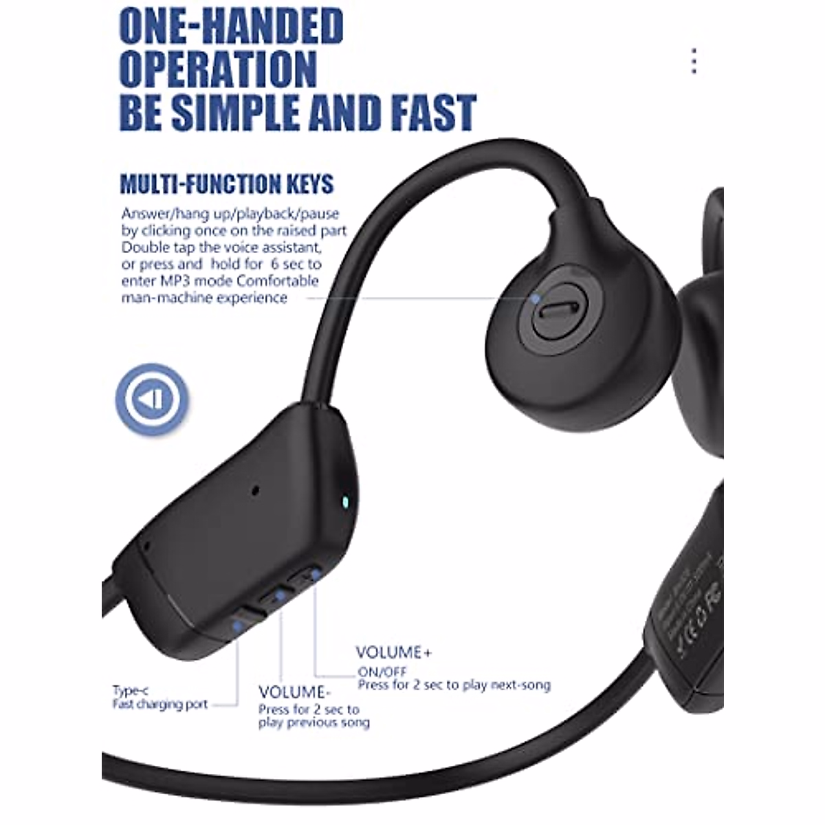 Bone Conduction Headphones Bluetooth 5.3 Open Ear Wireless Sports Earbuds IPX6 Waterproof Noise Cancelling Ear Buds Long Battery Life Earphones with Mic for Running Hiking Workout Sport Android iOS