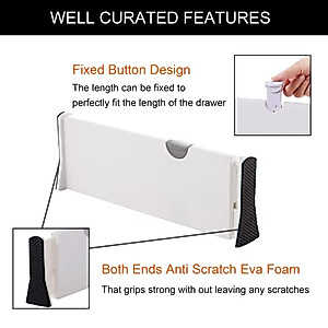 KIKILIE Extra Long Drawer Divider Expandable 15-21 Inch, 3 Pack Kitchen Drawer Divider Organizer, Adjustable Dresser Drawer Dividers, Multifunctional Drawer Organizers for Clothes,Silverware,Makeup