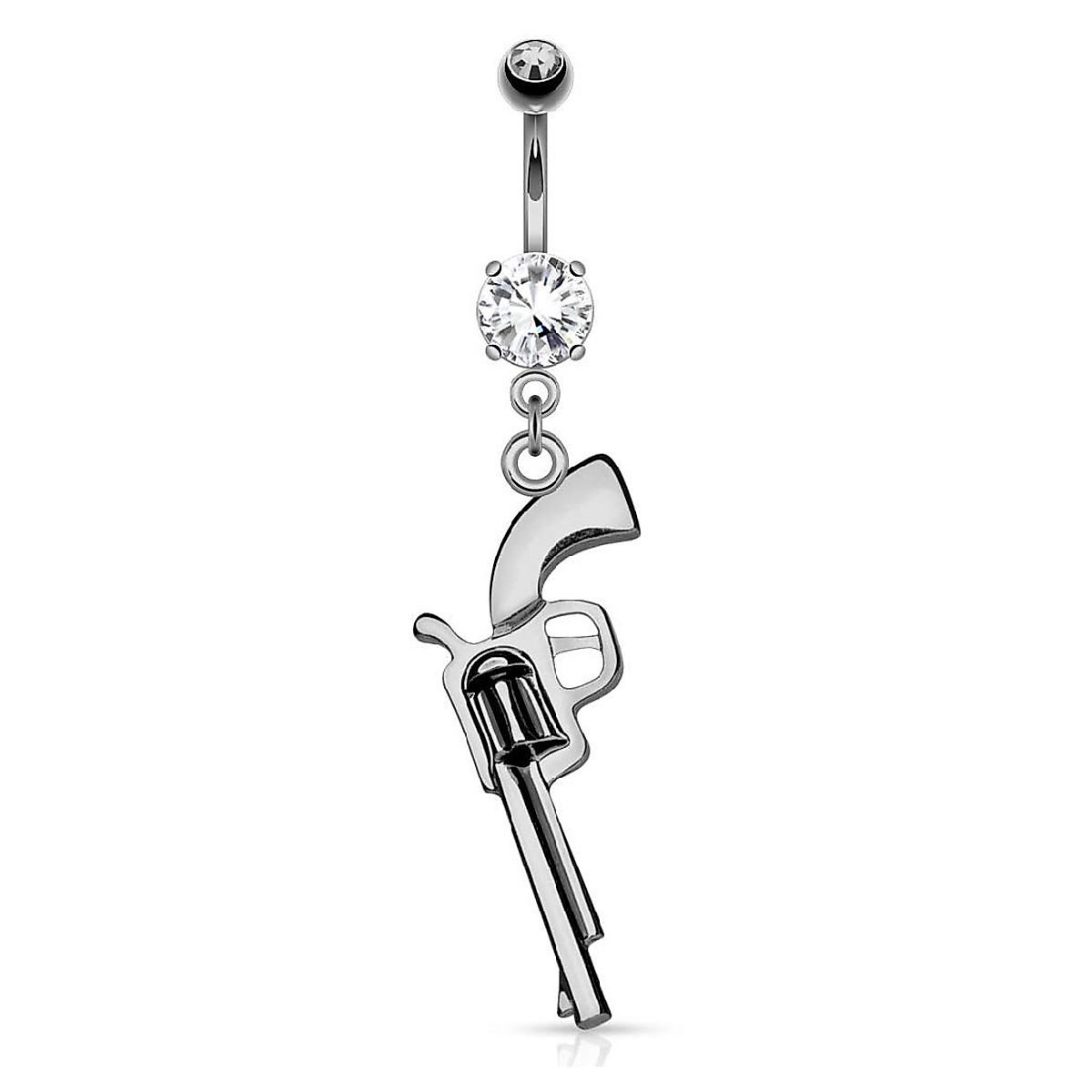 Pierced Owl 14GA 316L Stainless Steel Prong Set CZ Crystal Gun Dangling Belly Button Ring (Hematite)