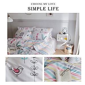 HighBuy Floral Duvet Cover Twin 3 Piece Bedding Sets Cotton Garden Boho Aesthetic Comforter Cover for Boys Girls Reversible Striped Bedroom Collections,Style03