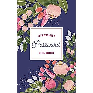 Password Log Book: Pretty Navy & Blush Pink Floral Internet Account Organizer
