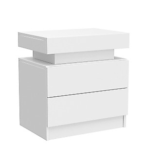 i-aplus Nightstand Set of 2 LED Nightstand with 2 Drawers, Bedside Table with Drawers for Bedroom Furniture, Side Bed Table with LED Light, White