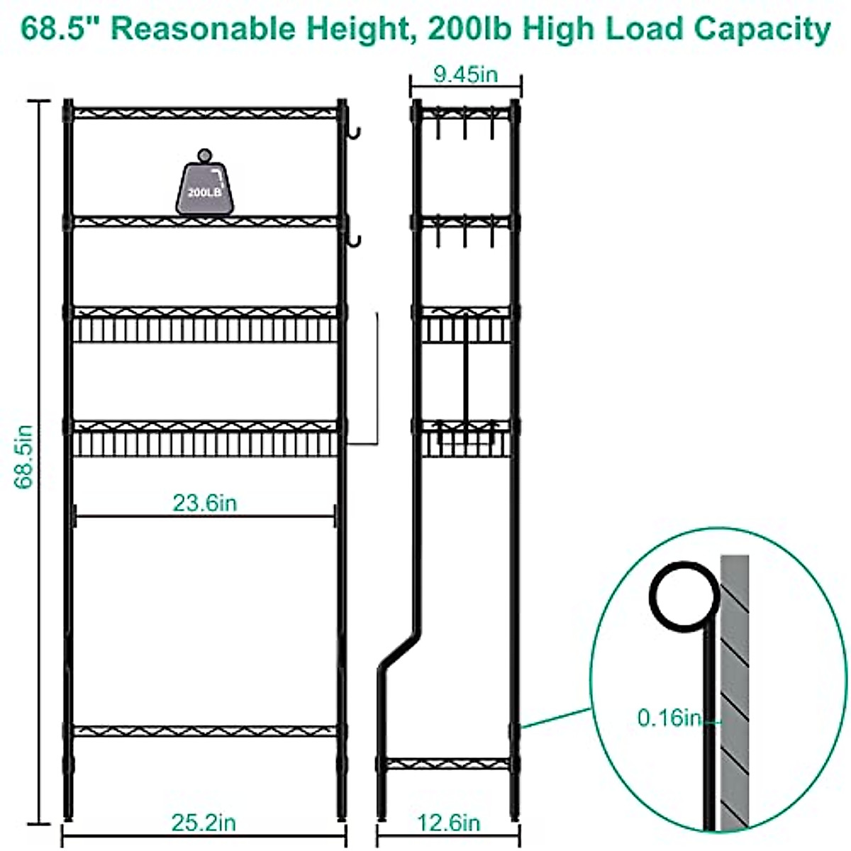 Folews Bathroom Organizer Over The Toilet Storage, 4-Tier Bathroom Shelves Over Toilet Shelf Above Toilet Storage Rack Freestanding Bathroom Space Saver with Adjustable Shelves and Baskets, Black