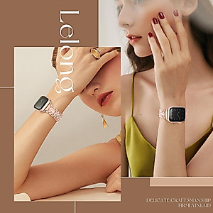 LELONG Compatible with Apple Watch Band 38mm 40mm 41mm Series 9 8 7 6 5 4 3 2 1 SE Ultra for women, Bling Replacement Bracelet iWatch Band, Sparkle Diamond Rhinestone Stainless Steel Metal Wristband