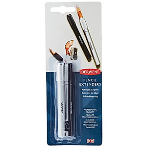 Derwent Pencil Extender Set, Silver and Black, for Pencils up to 8mm, (2300124), 2 Count (Pack of 1)