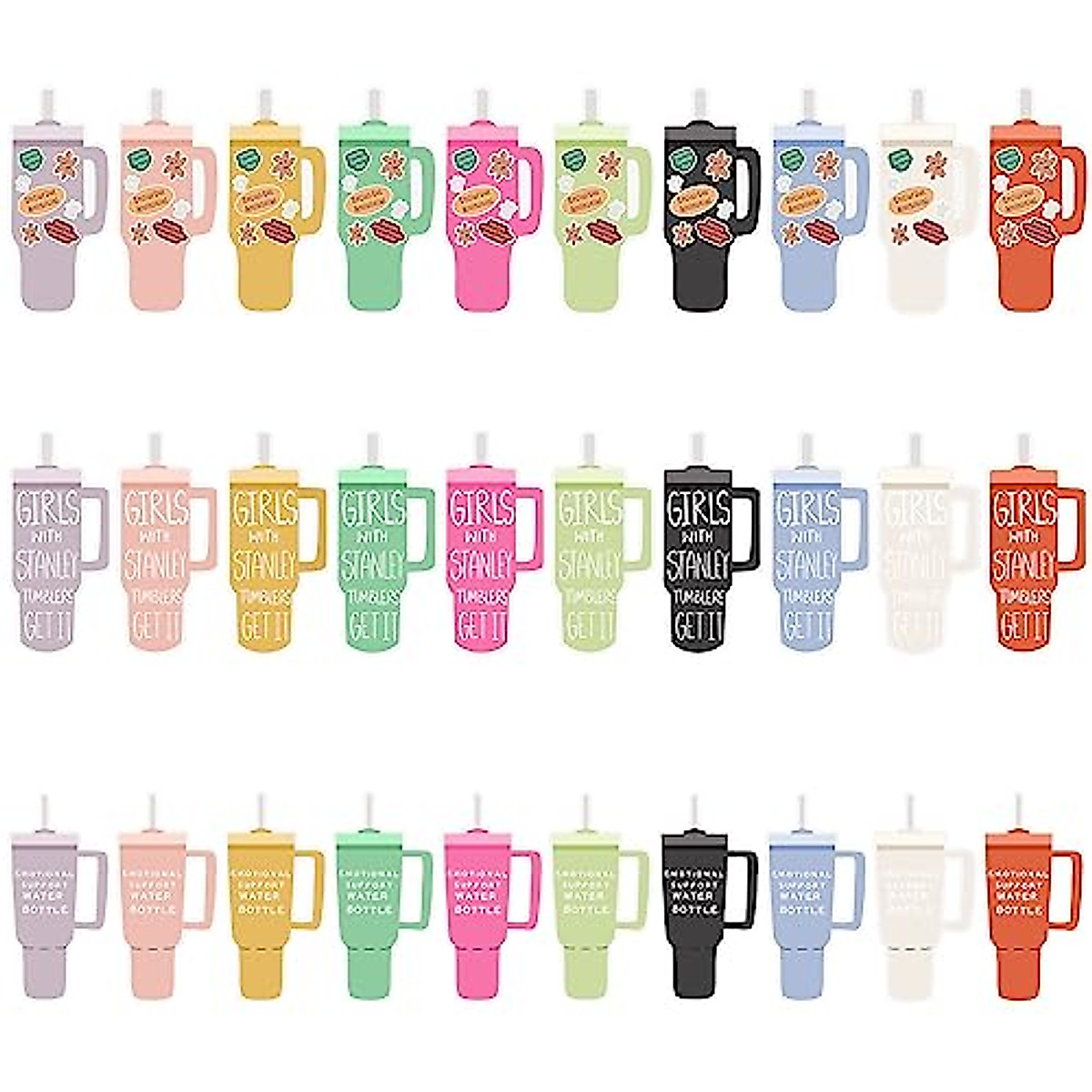 Stanley Tumbler Stickers for Water Bottles, 30 PCS Vinyl Waterproof Cute Stickers for Stanley Cup, Hydroflask, Laptop, Skateboard & Phone, Luggage Stickers for Teens Girls Kids