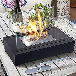 Tabletop Fireplace, Upgrades Rectangle Tabletop Bio Ethanol Fireplace Indoor Outdoor Fire Pit Portable Fire Bowl Pot Fireplace in Black, Realistic Burning, 13'' x 7'' x 8''