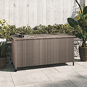 Grand patio Outdoor 108 Gallon Large Wicker Storage Box with Lid for Patio Furniture Cushions Toys Garden Tools Pool Accessories, Greige Small
