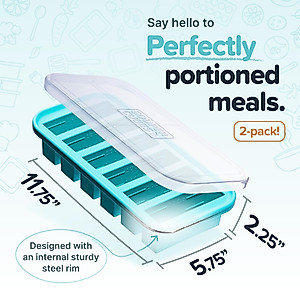 Souper Cubes 1/2 Cup Silicone Freezer Molds - Silicone Soup Freezer Trays with Lids for Freezing Food, Salsa, Broth, Baby Food and More - Silicone Freezer Tray with Lid - Aqua – 2-Pack