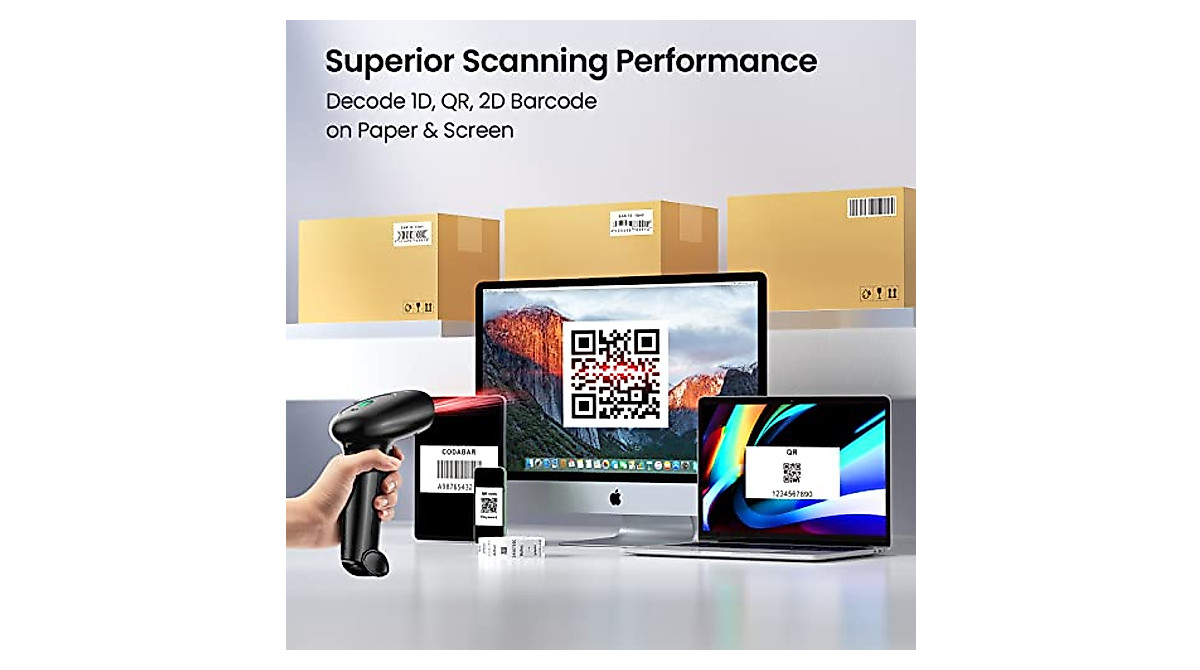 Anyeast Multi-Mode Wireless & USB Barcode Scanner w/Stand