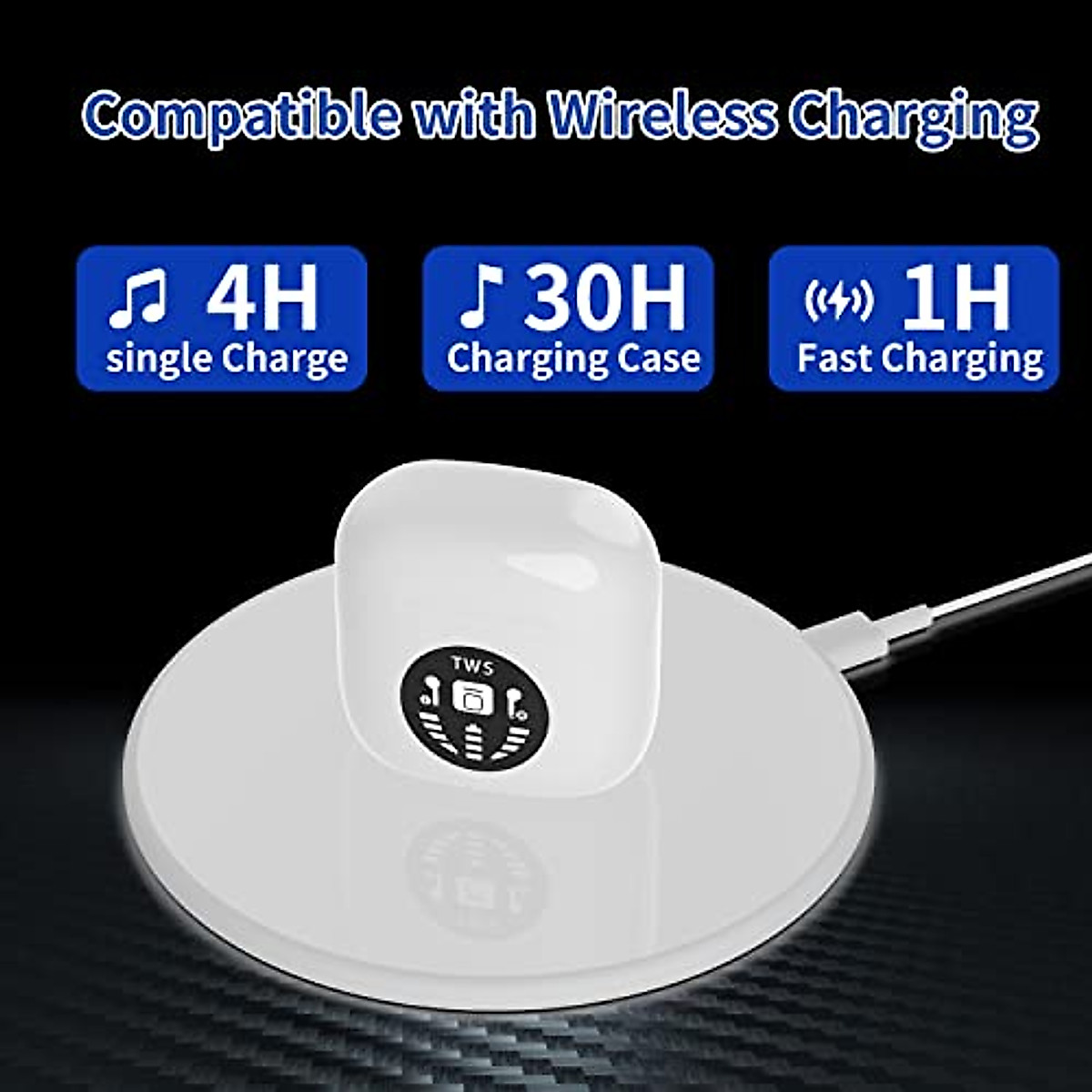 M.TADPOLE Wireless Earbuds Bluetooth 5.1 Smart Touch TWS Semi-in-Ear Sports Stereo Bluetooth Headphones, LED Power Display (White)