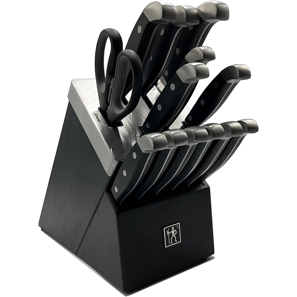 Henckels International Statement 14-pc Self-Sharpening Knife Block Set | 6 Steak Knives, Paring Knife, Santoku Knife, Bread Knife, Chef’s Knife, & More