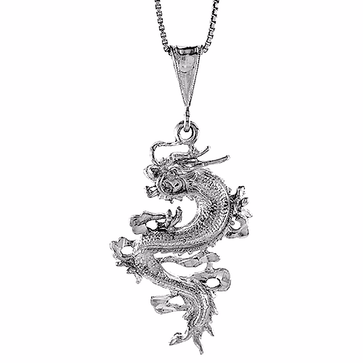 Sterling Silver Chinese Dragon Pendant, 1 1/2 inch Tall