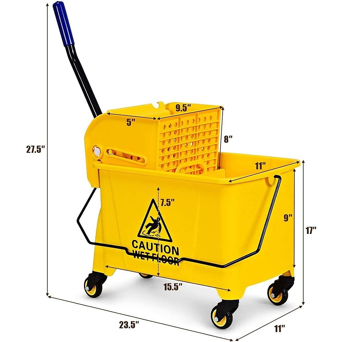 Byroce Commercial Mop Bucket on Wheels, Portable Mop Bucket with Side Press Wringer & Handle, Ideal for Household, Industrial Floor Cleaning, 21 Quar