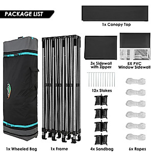 COBIZI 10x30 Heavy Duty Pop up Canopy with 8 sidewalls Stable Wedding Outdoor Tents for Parties Canopy Pop Up Party Tent UPF 50+ Waterproof Commercial Gazebo with Roller Bag, Black(Windproof Upgraded)